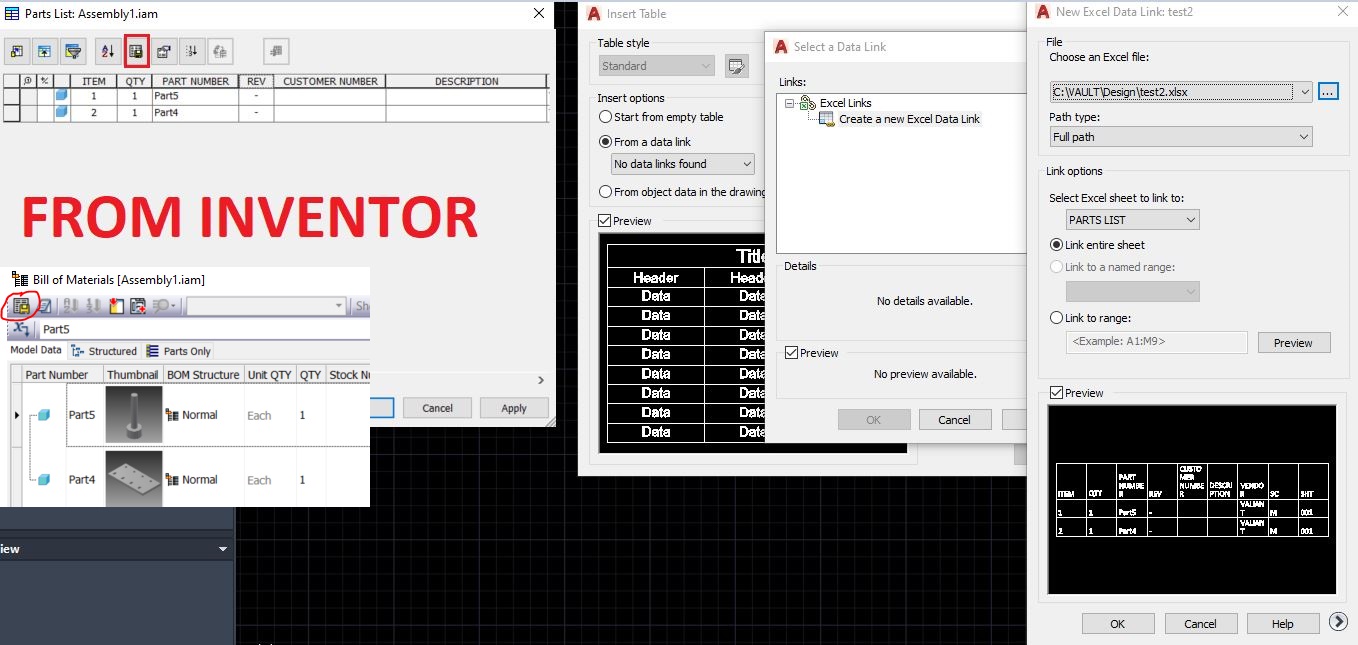 Solved: 2d table with AutoCAD Mechanical of an Inventor assembly ...