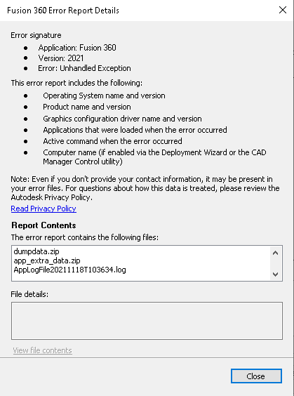Fusion 360 Error Report - Autodesk Community