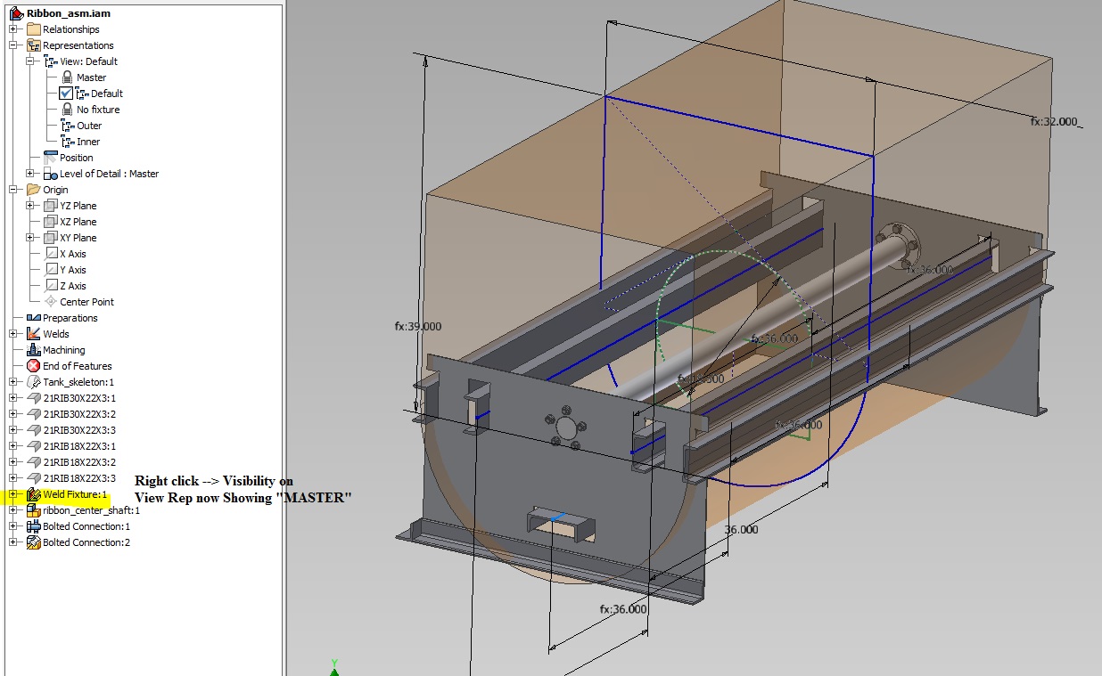 Toggle part visibility, view representation changes back to Master ...