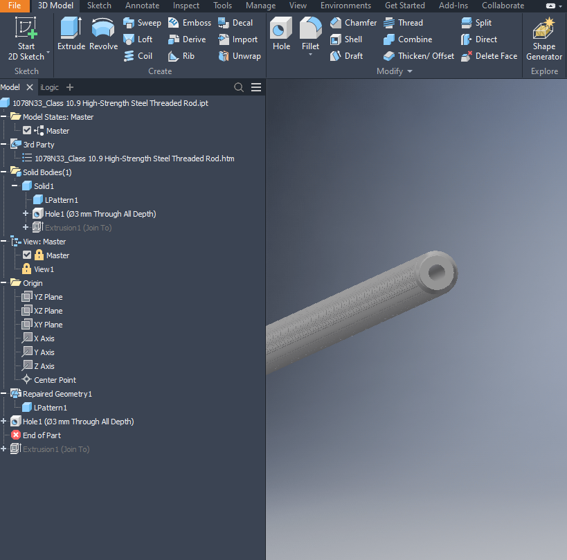 Solved: Unable to calculate/update physical properties (imported part from McMaster-Carr website ...